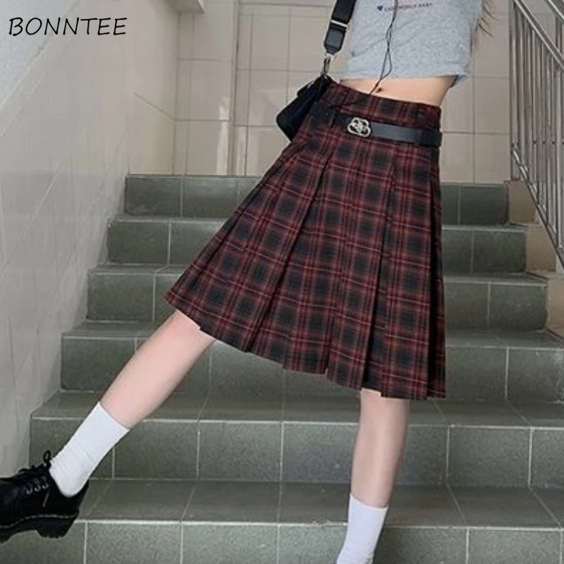 Pleated Skirts Women Plaid Vintage Folds Y2k Tender High Waist Fashion ...