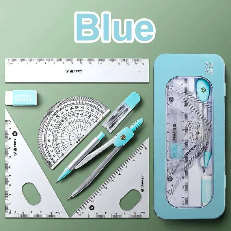 7-Pcs-Set-Compasses-Ruler-Protractor-Set-Student-Study-Stationery-Math ...
