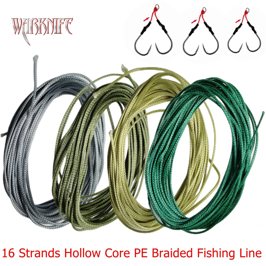 Warknife 16 Strands 10 Meters PE Hollow Core Line for Assist Jig Hook Saltwater Fishing Jigging ...