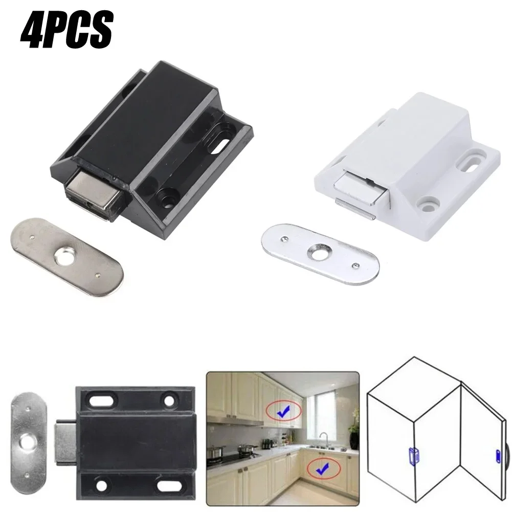 Magnetic-Pressure-Catches-Door-Drawer-Push-To-Open-White-4-Pcs-Black ...
