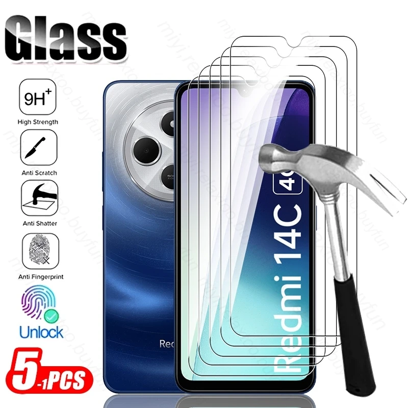 5-1Pcs HD 9H Tempered Glass Screen Protector Case for Redmi 14C 15C 4G ...