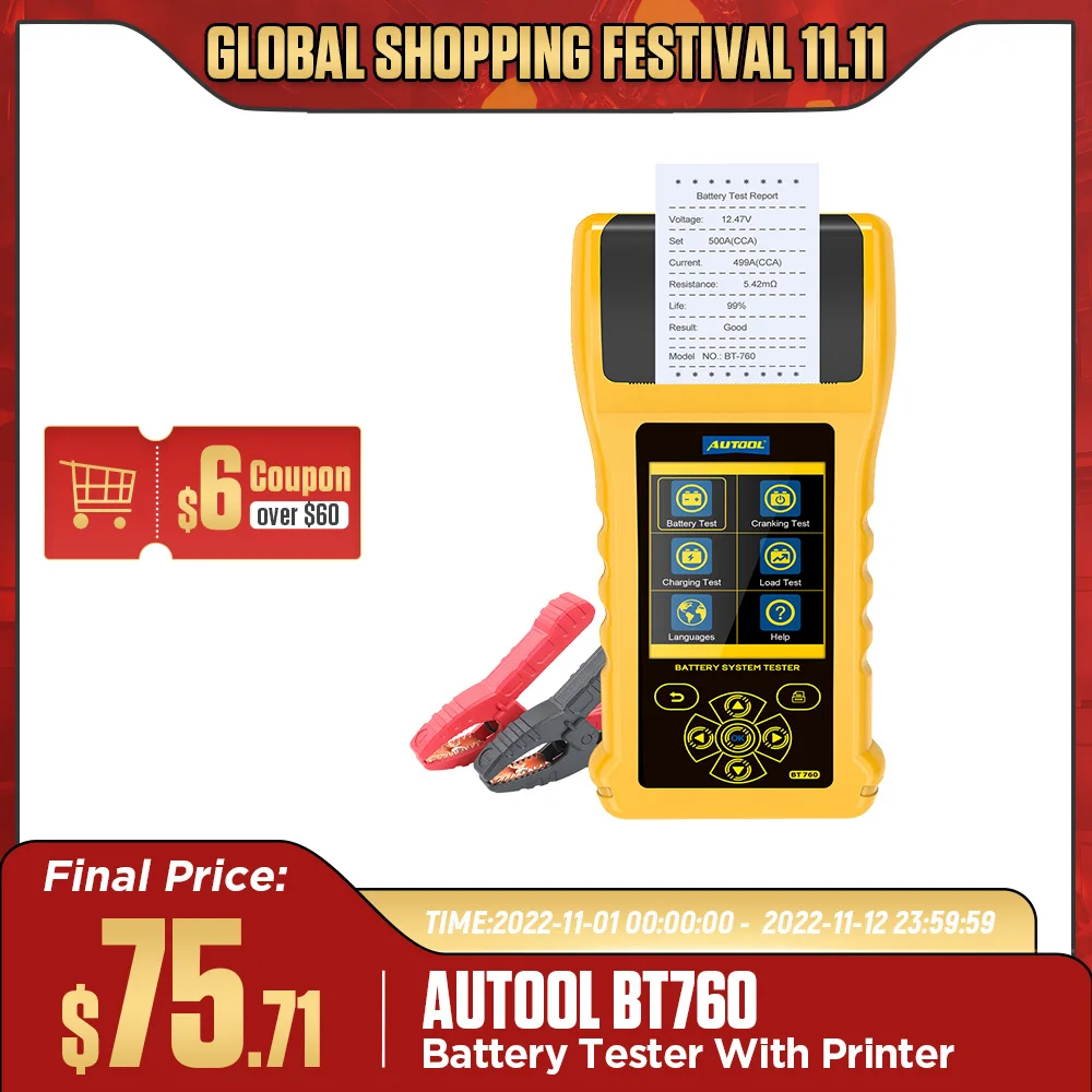 AUTOOL BT760 pil test cihazı yazıcı ile akü analizörü test cihazı ...