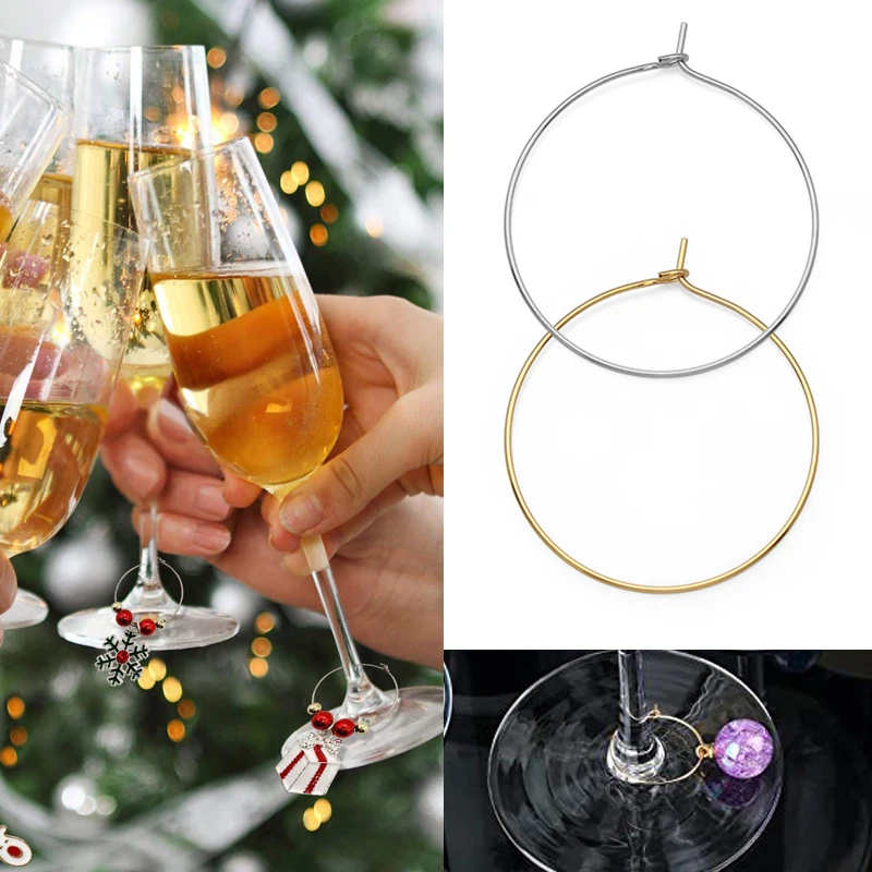 100pcs Wine Glass Charm Rings Wire Hoops Drink Markers White K Color ...