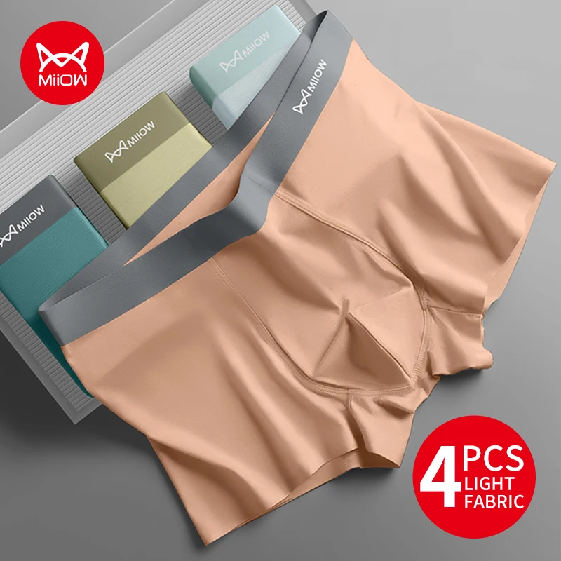 MiiOW-ropa interior de 4 piezas para hombre, Bóxer Sexy sedoso sin rastro, antibacteriano, bolsa ...
