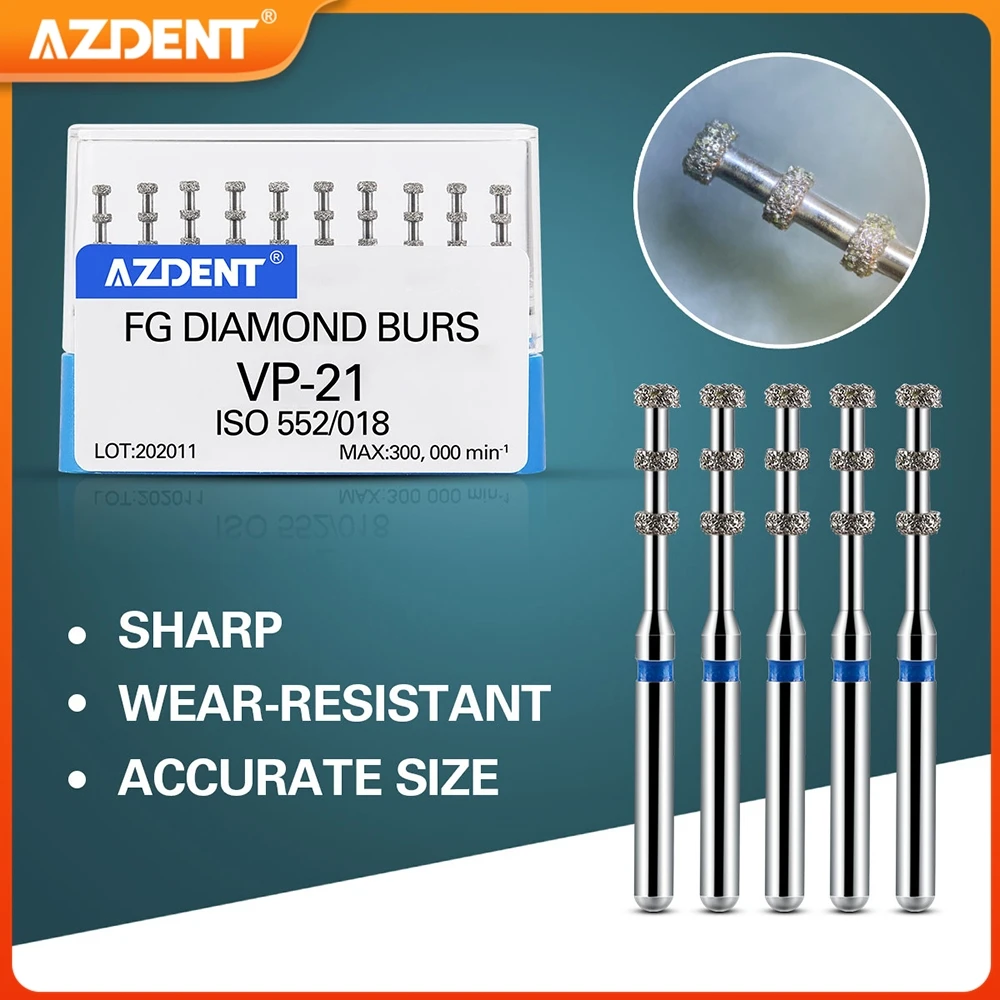 AZDENT Dental FG Diamond Burs VP-21 Preparation Depth Marking Medium ...