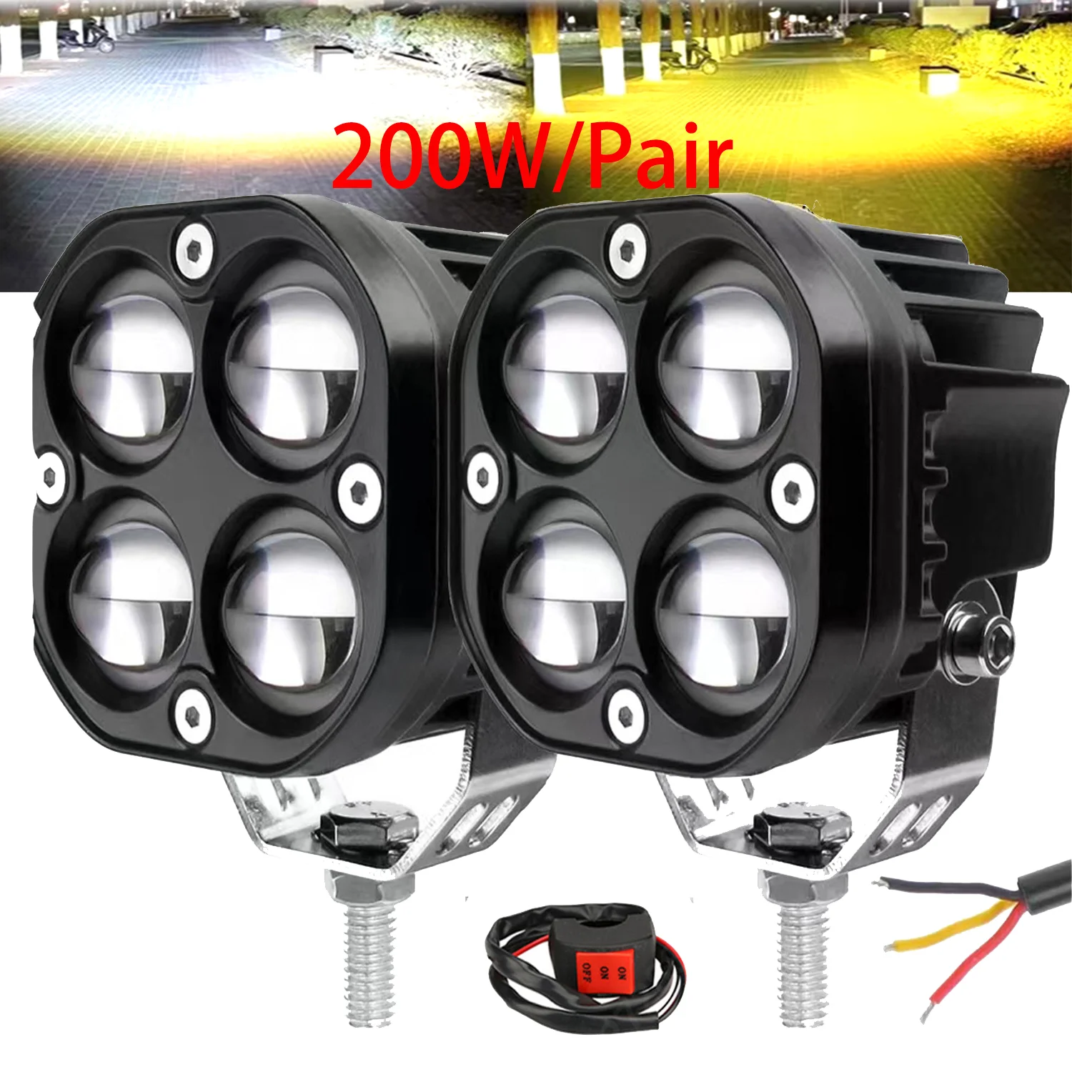 Faros-Led-universales-para-motocicleta-12v-24v-200w-de-potencia-luz ...