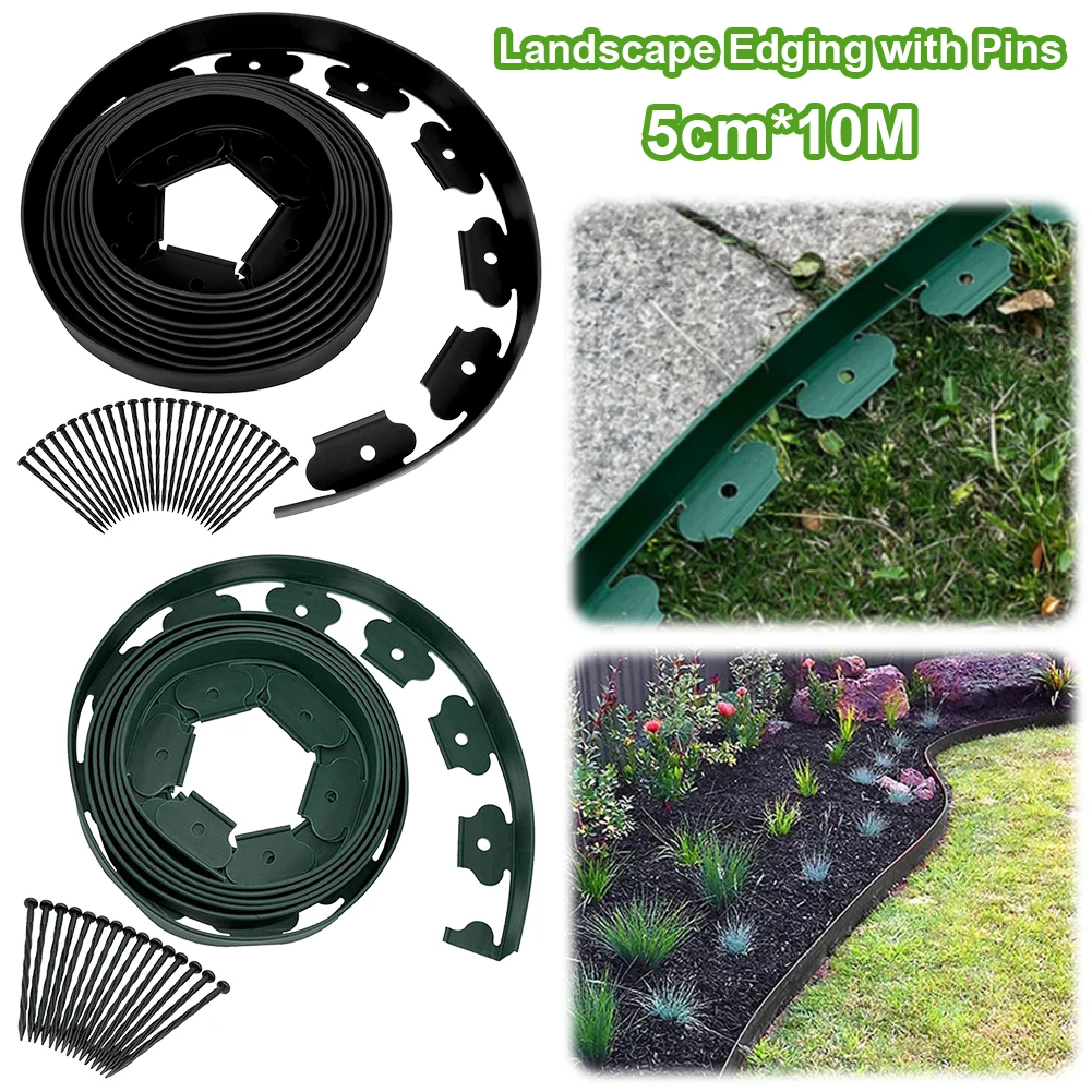 10M-Fixed-Garden-Barrier-Lawn-Grass-Edging-Border-30-Anchoring-Spikes ...