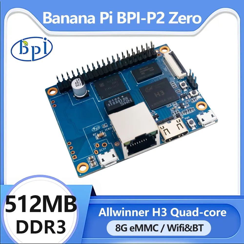 Banana Pi BPI-P2 Zero Allwinner H3 Quad-core Cortex-A7 512M DDR3 8G eMMC Support PoE Run OS ...