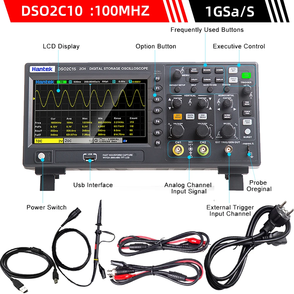 Dso2c10 osciloscópio de geração de sinal digital de canal duplo largura ...