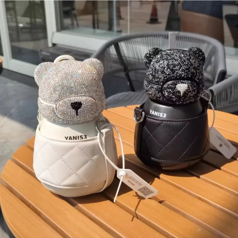 Diamond-Cute-Rabbit-Bear-Thermos-Cup-with-Straw-PU-Holster-Chain-316 ...