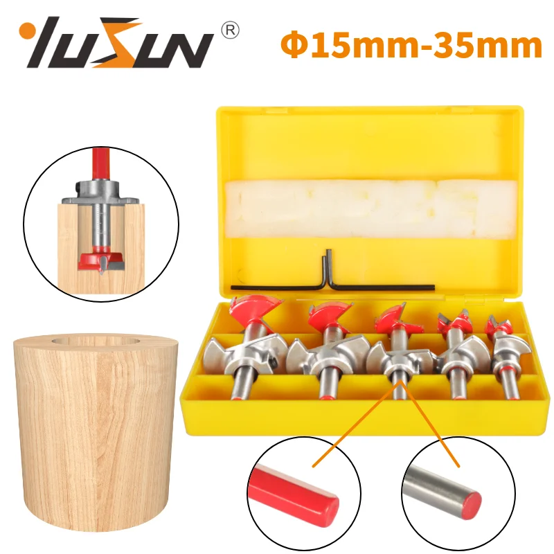 Yusun 5pcs D15mm-35mm Hinge Boring Bits Router Bit Woodworking Milling ...