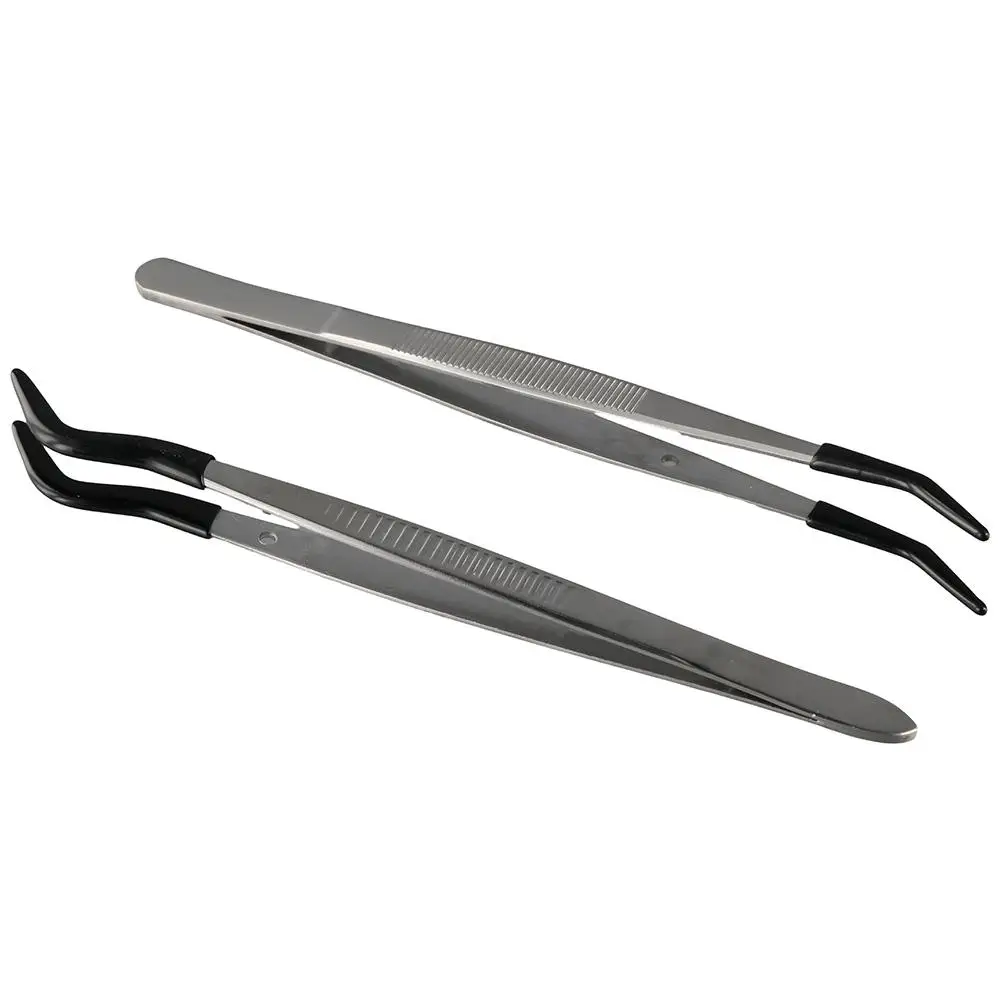 2-Pieces-Bent-Tip-Tweezers-Set-Long-Tweezers-with-Soft-Rubber-Tips ...
