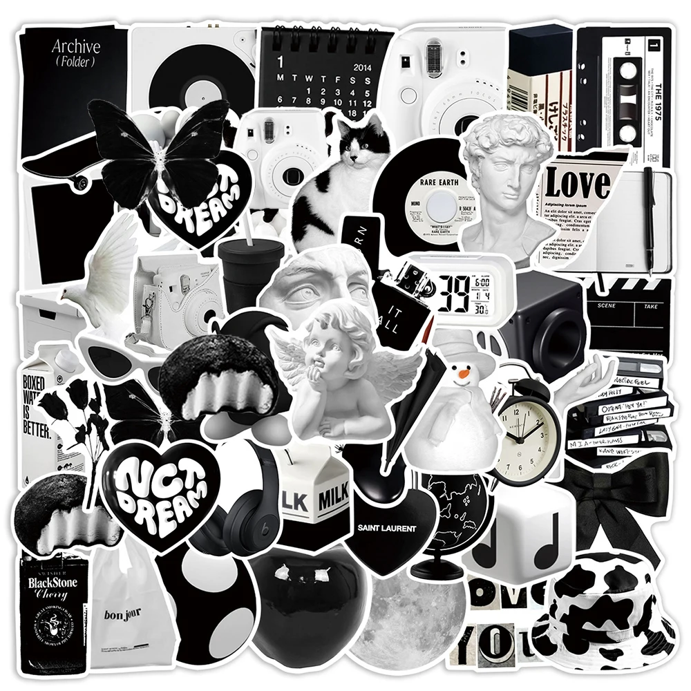 10-30-50pcs-Cute-Black-White-Simple-Stickers-Graffiti-Ins-Style-Cartoon ...