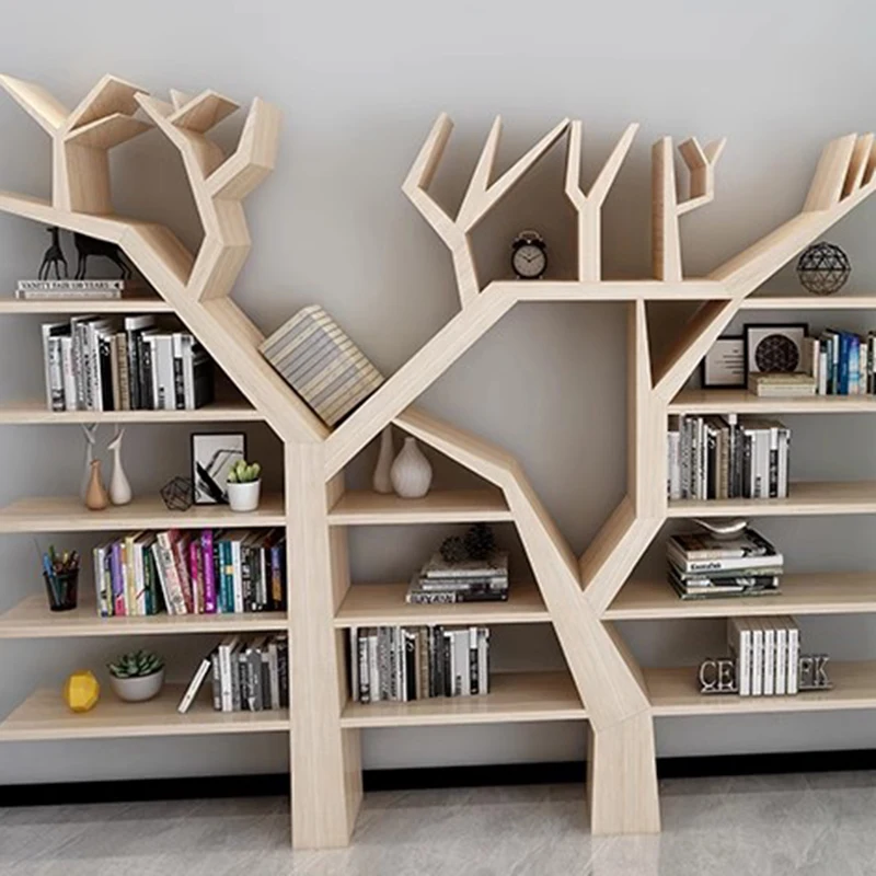 Display-Book-Shelves-Wood-Tree-Bookshelf-Storage-Living-Room-Bookends ...