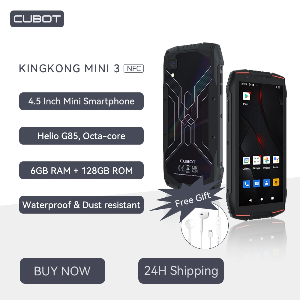 Cubot KingKong MINI 3、4.5 インチ ミニ スマートフォン、mini smartphone android、Helio G85、オクタコア、6 GB RAM、128 GB ...