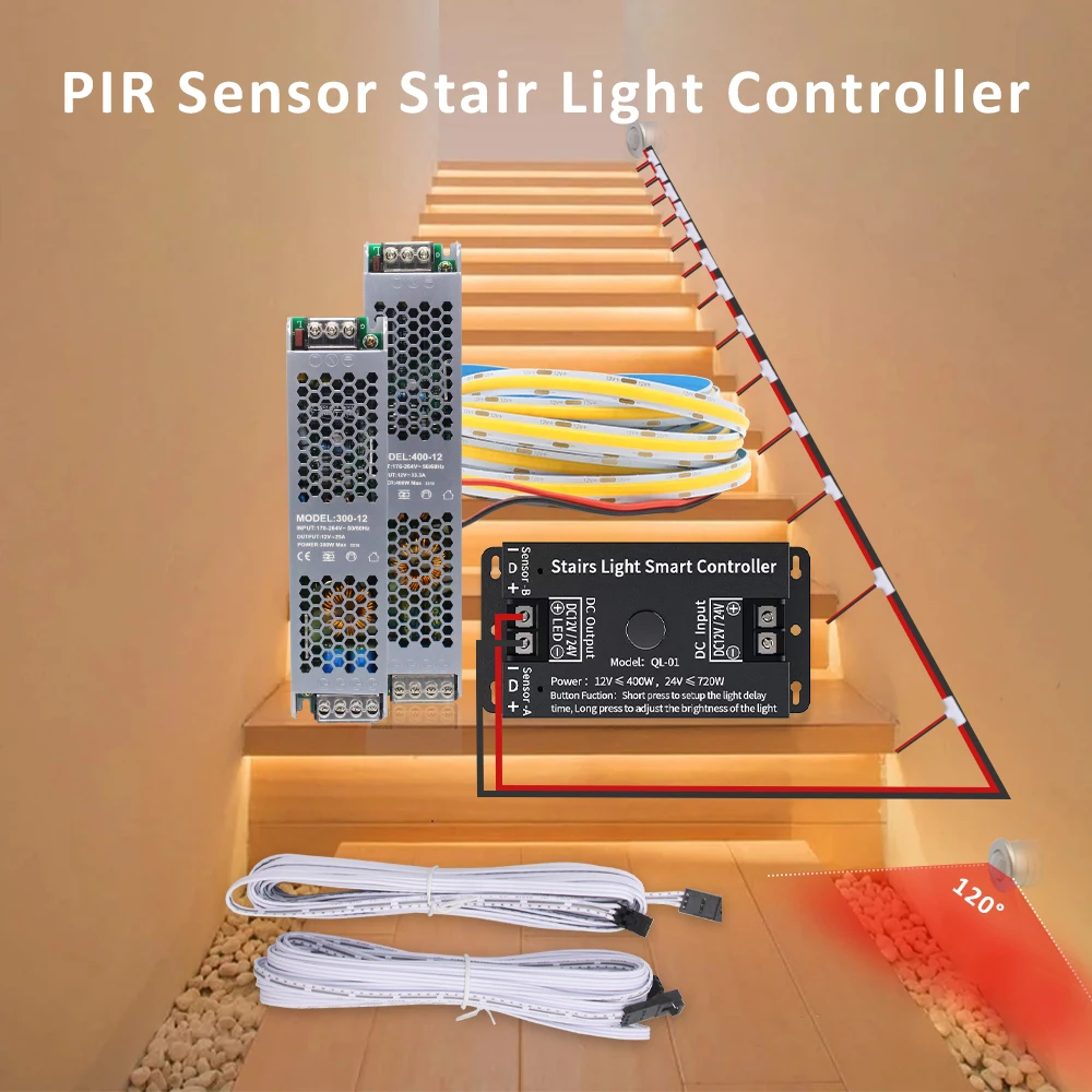 Automatic-Stairs-Lighting-Controller-12V-COB-LED-Strip-Backlight-for-Staircase-with-Motion ...