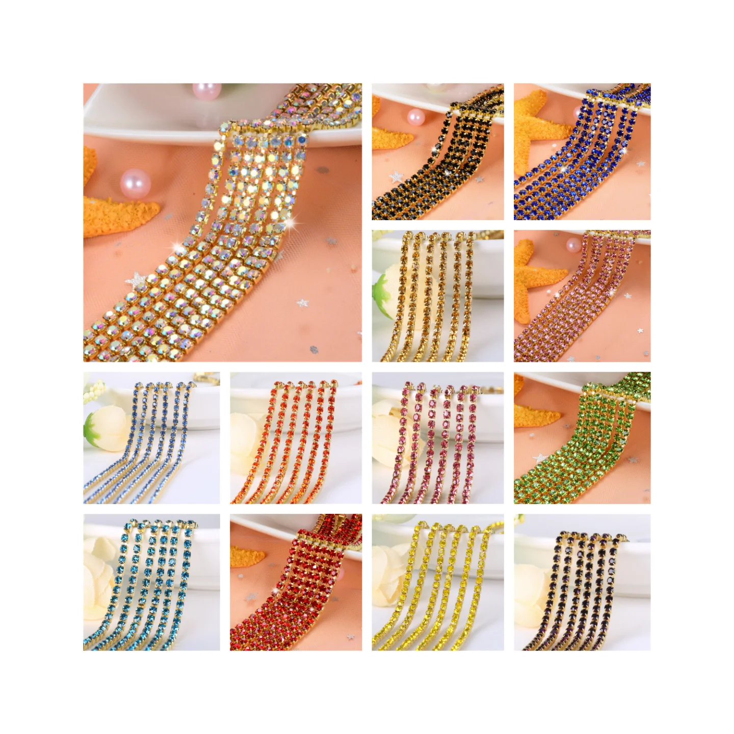 All Colors 10 Yards DIY Rhinestone Chain Denim Gold Bottom Seam ...