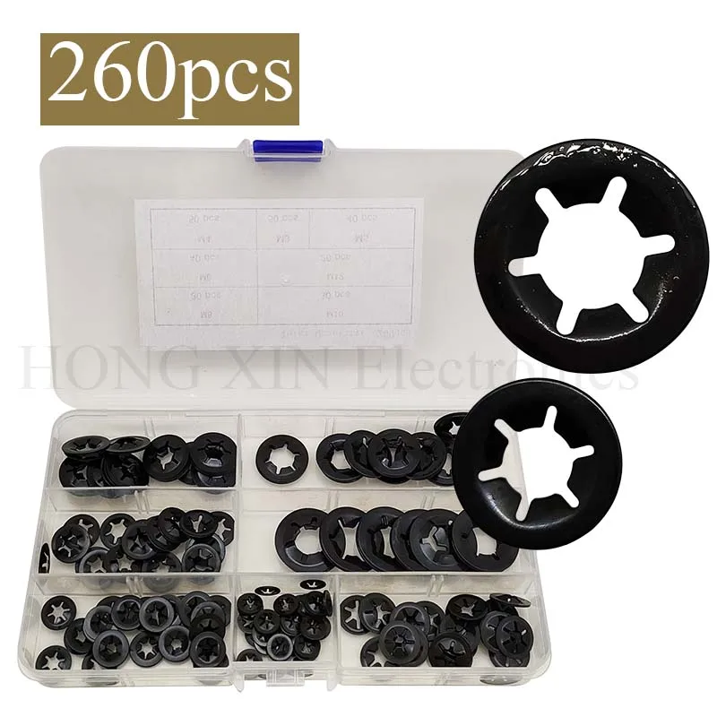 7-Sizes-260PCS-Push-Nut-Star-Lock-Washer-Assortment-Quenching-Speed ...