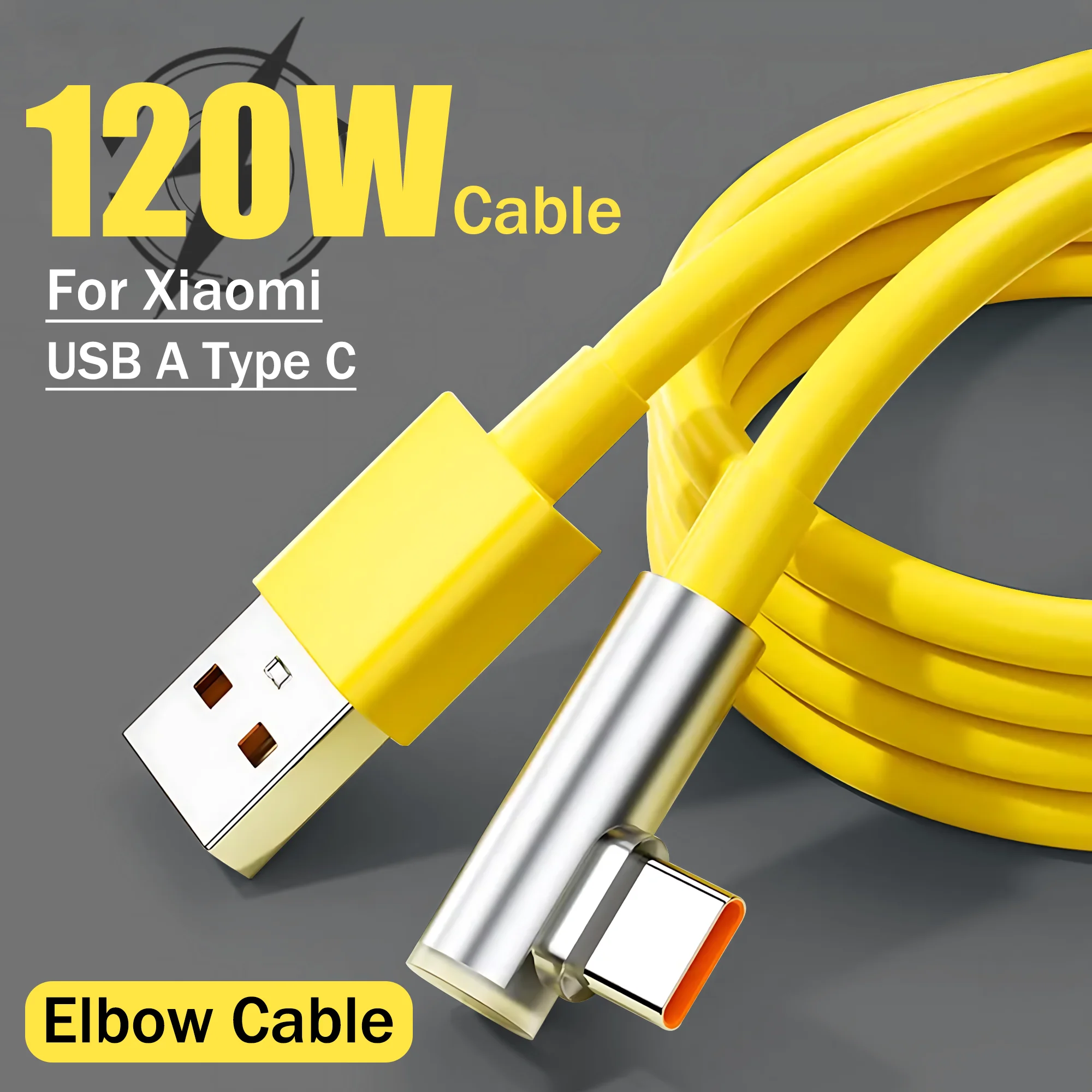 120W Fast Charging Cable Elbow Data Line For Xiaomi Redmi Mi 14 13 Pro ...