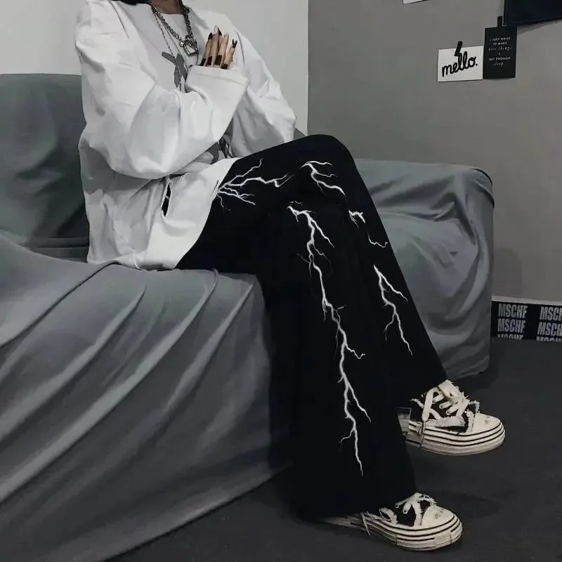 Pantalones-Harajuku-con-estampado-de-rayos-para-mujer-ropa-Retro ...