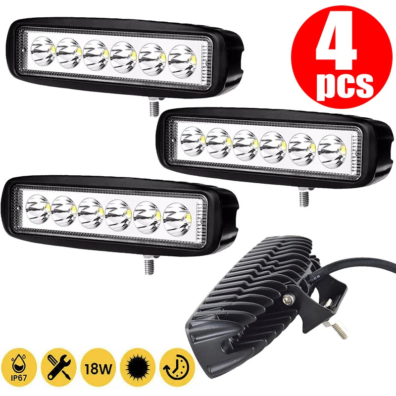 1-4Pcs-18w-6-LED-Car-Work-Light-DRL-Spotlight-High-Bright-Waterproof ...
