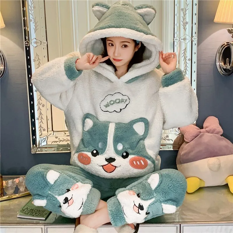 Women-Pajamas-Set-Thick-Winter-Flannel-Homewear-Female-Girls-Warm ...