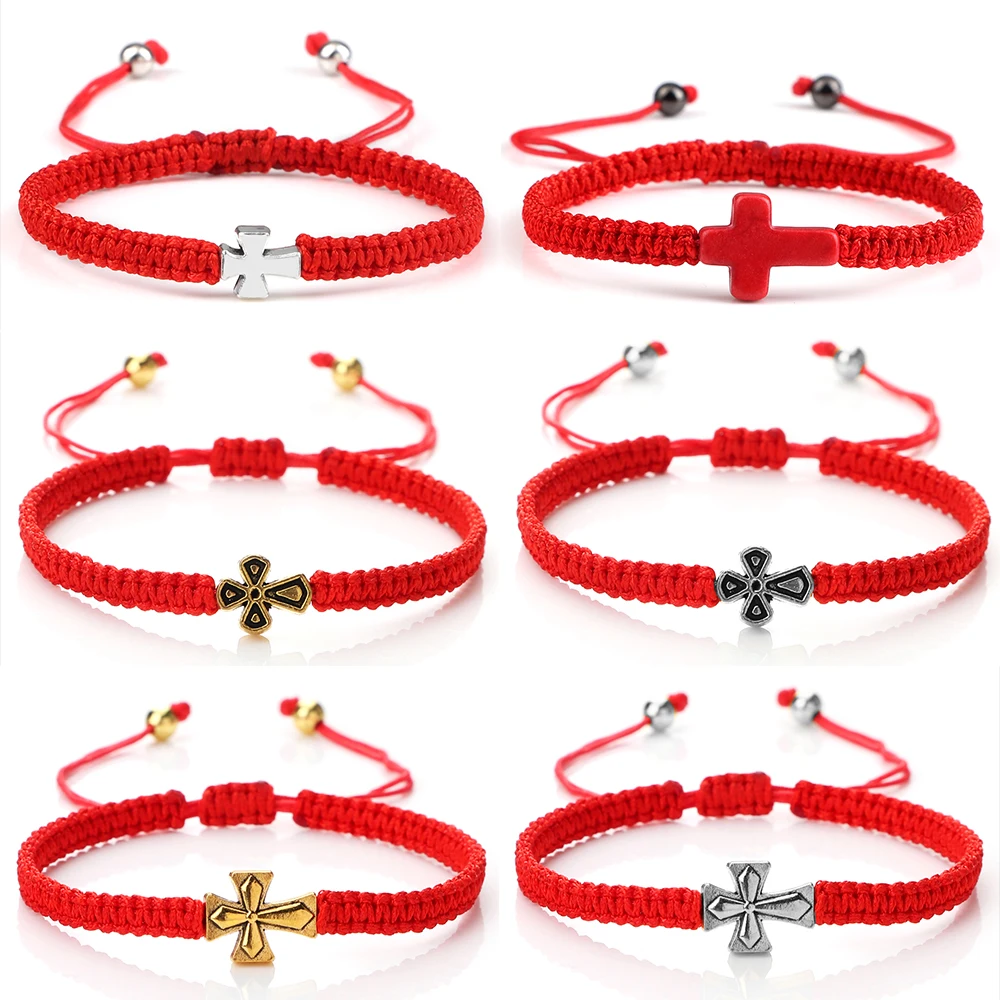 New-Red-Thread-Cross-Pendant-Braided-Bracelet-Women-Men-Prayer-Healing ...