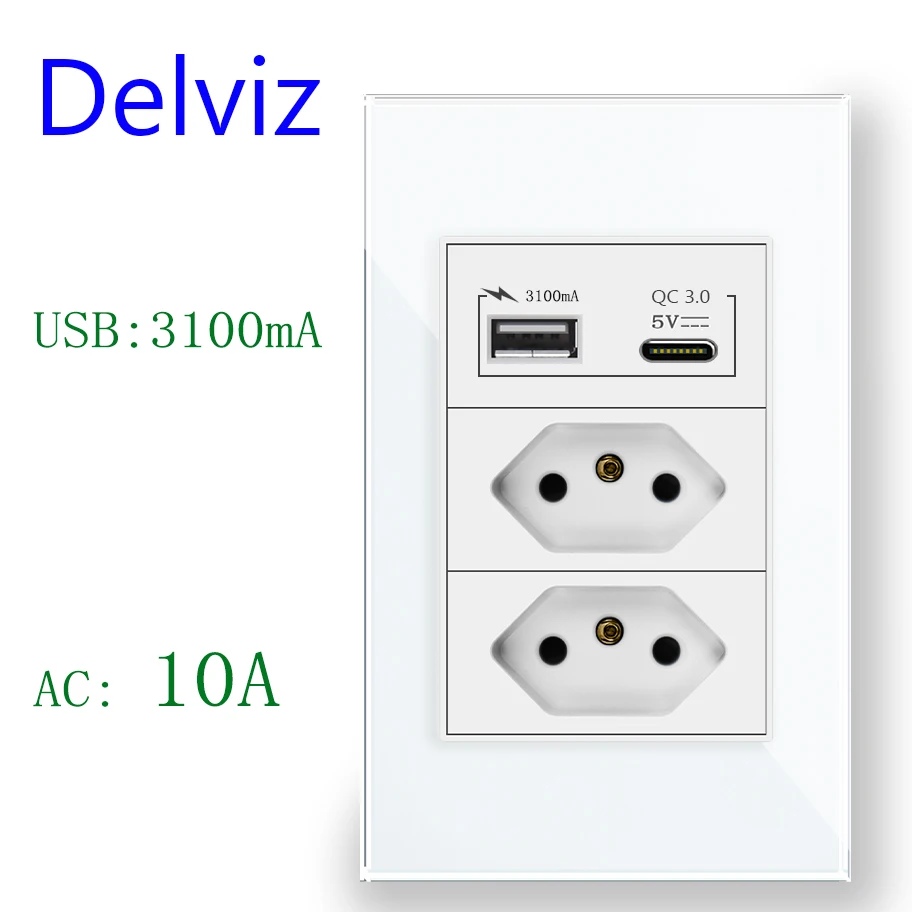 Delviz tipo c usb tomada de parede, tomada USB 3100ma, com portas usb ...