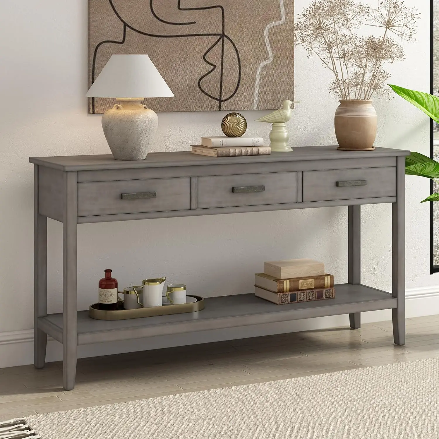 Entryway-Console-Table-with-Storage-3-Drawer-Design-Wood-Frame-Behind ...