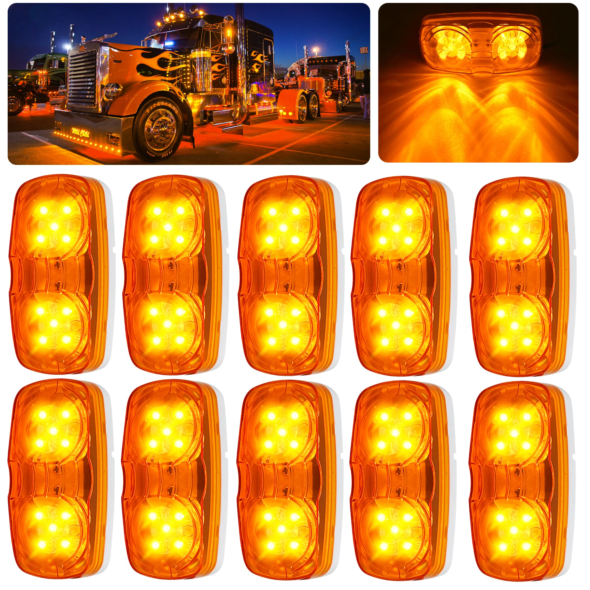 Trailer LED Clearance Lights Double Bullseye 12 LED Side Marker Light ...