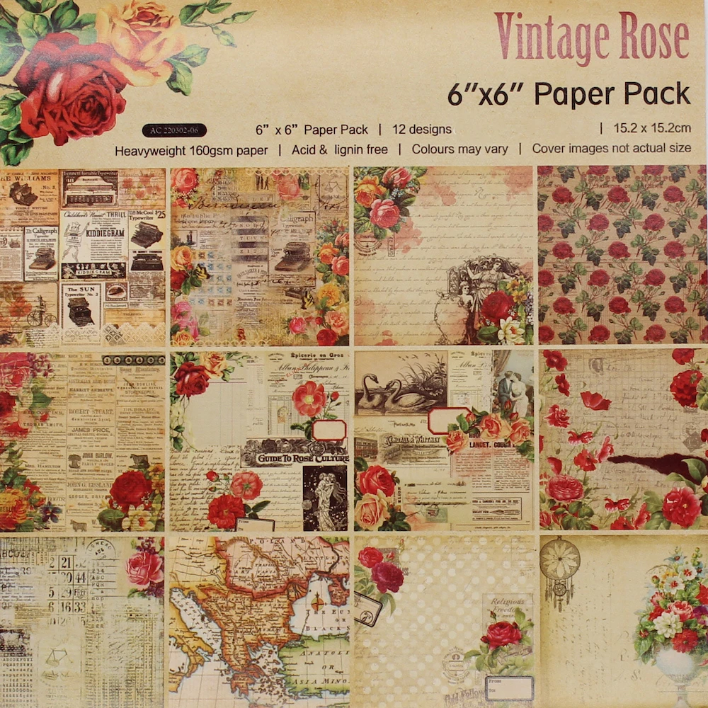 Kscraft 12pcs 6" Single-side Printed Vintage Rose Pattern Creative ...