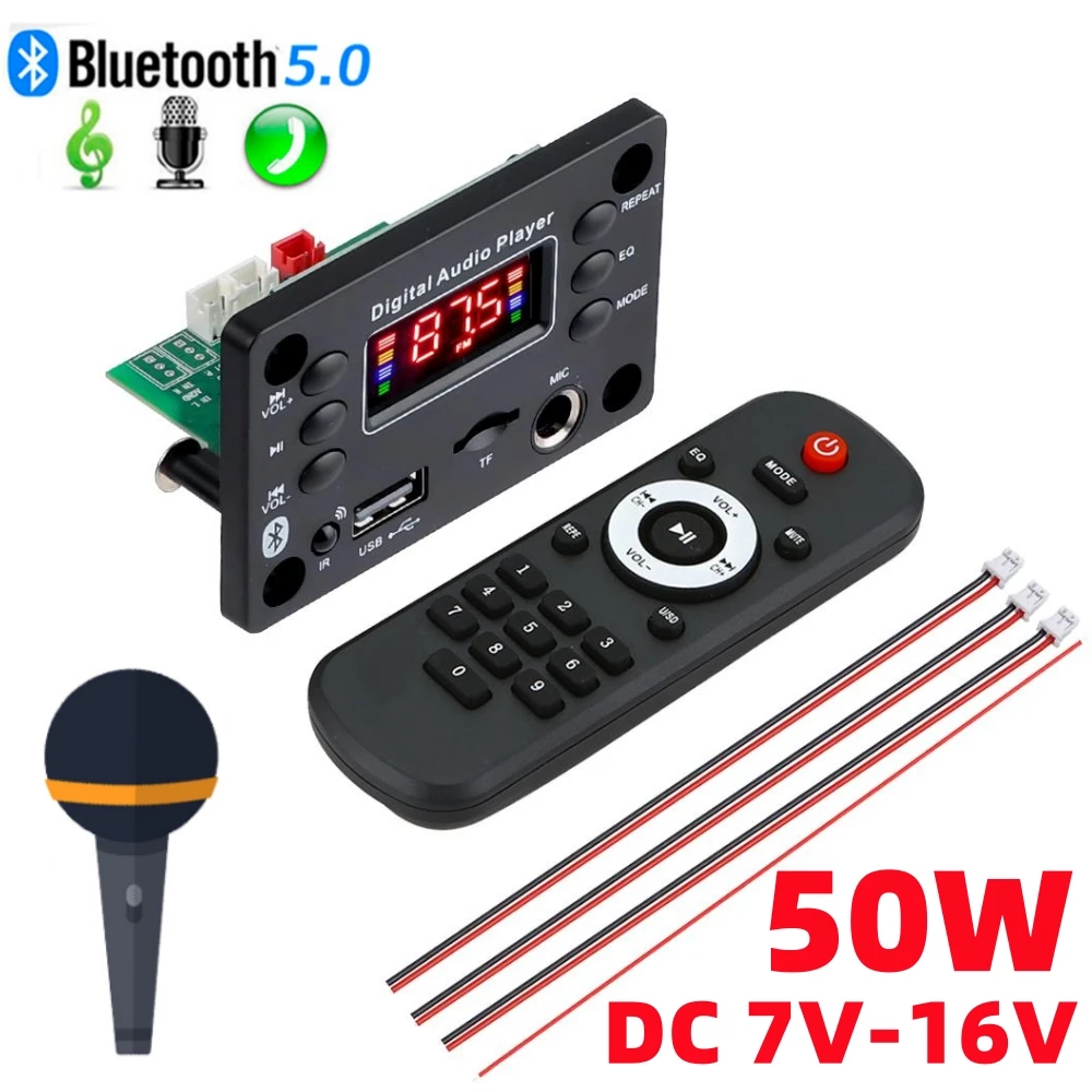 2*25W 50W Amplifier 12V Handsfree Bluetooth MP3 Decoder Board DIY Audio ...