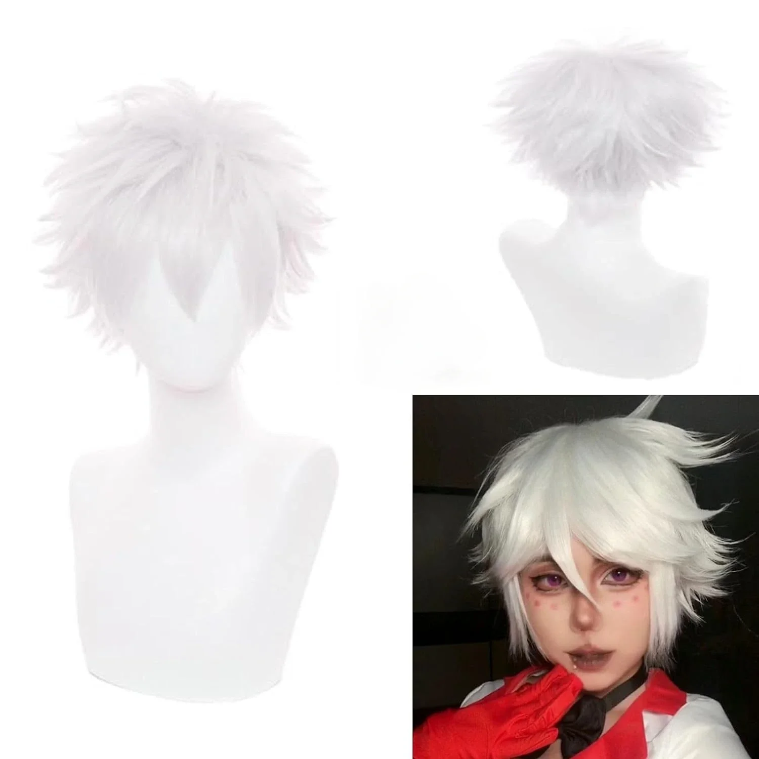 White Short Wig for Boy White Wig Cosplay Wig 4inch Straight Wavy ...