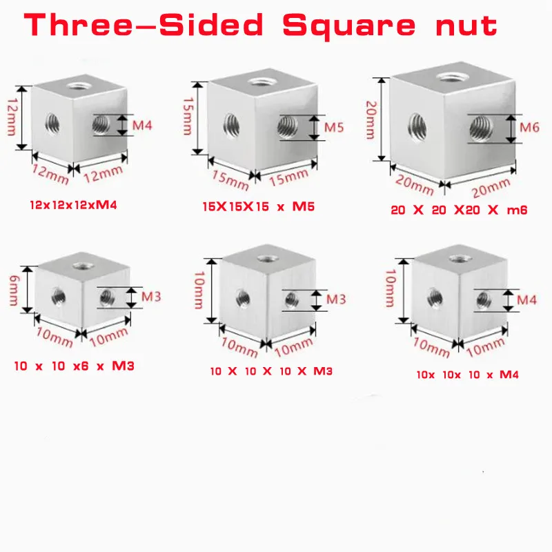 10PCS M3 M4 M5 M6 Three-Sided Nut Square Fixed Block Square Corner Nut Six-Sided Thread Plate ...