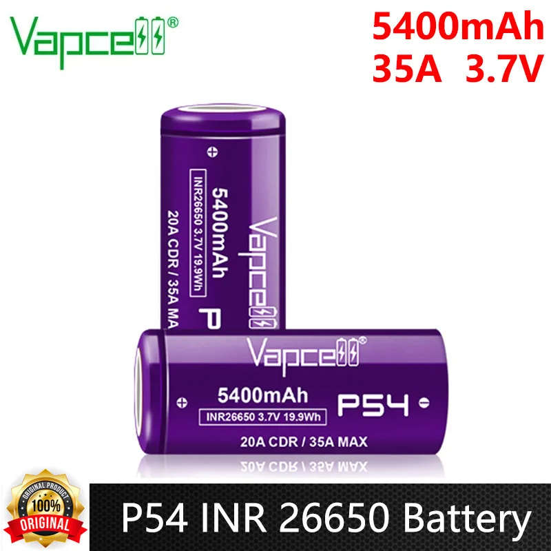 Original-Vapcell-P54-INR-26650-Battery-5400mAh-Capacity-CDR-20A-Max-35A ...