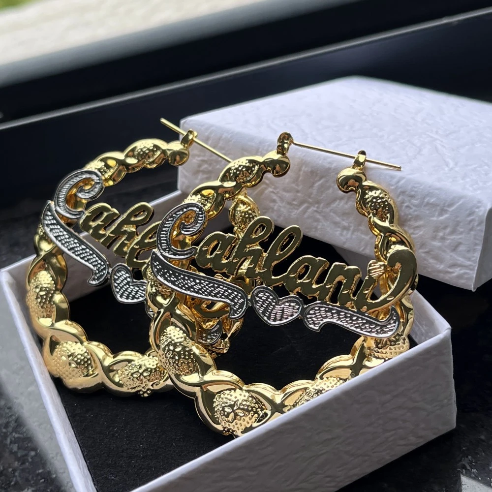 DUOYING Custom Name Earrings XOXO Personalized Nameplate Hoops Earring ...