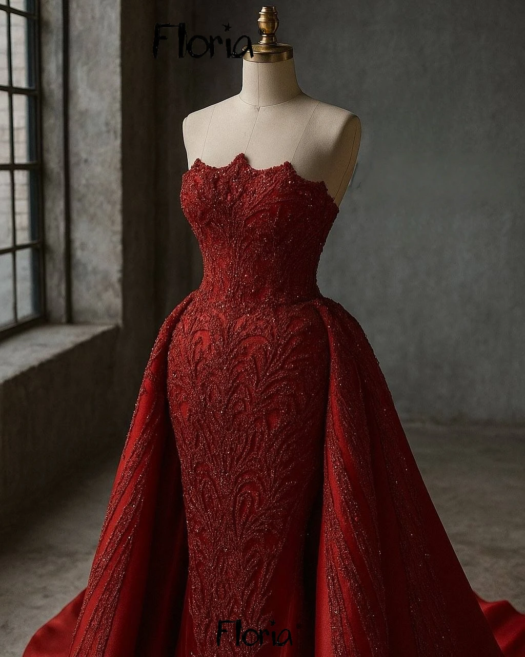 Customized Red Engagement Party Dress Two Pieces With Detachable ...