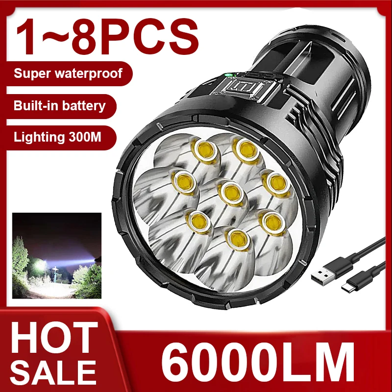 6000LM-8LED-High-Power-Led-Flashlights-Strong-Light-Flashlight-With-COB ...
