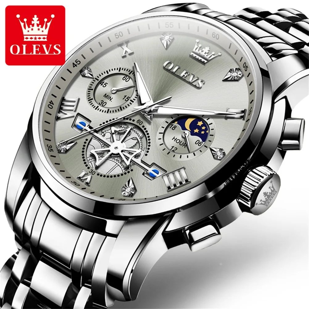 OLEVS 2856 Men's Watches Classic Multifunctional Fltwheel Chronograph ...