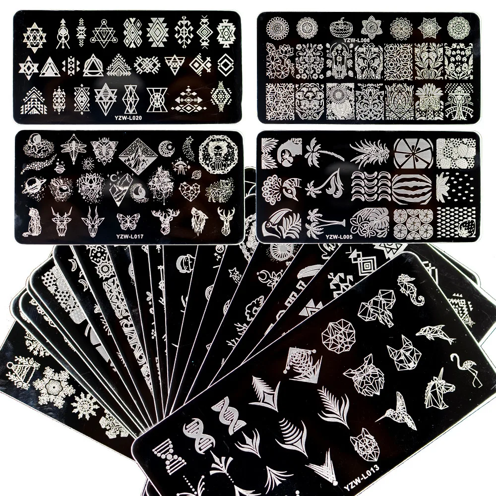 크리스마스 레이스 꽃 잎 숏 라인 네일 템플릿 멀티 스타일 스탬핑 플레이트 금형 스탬퍼 아트 티몬