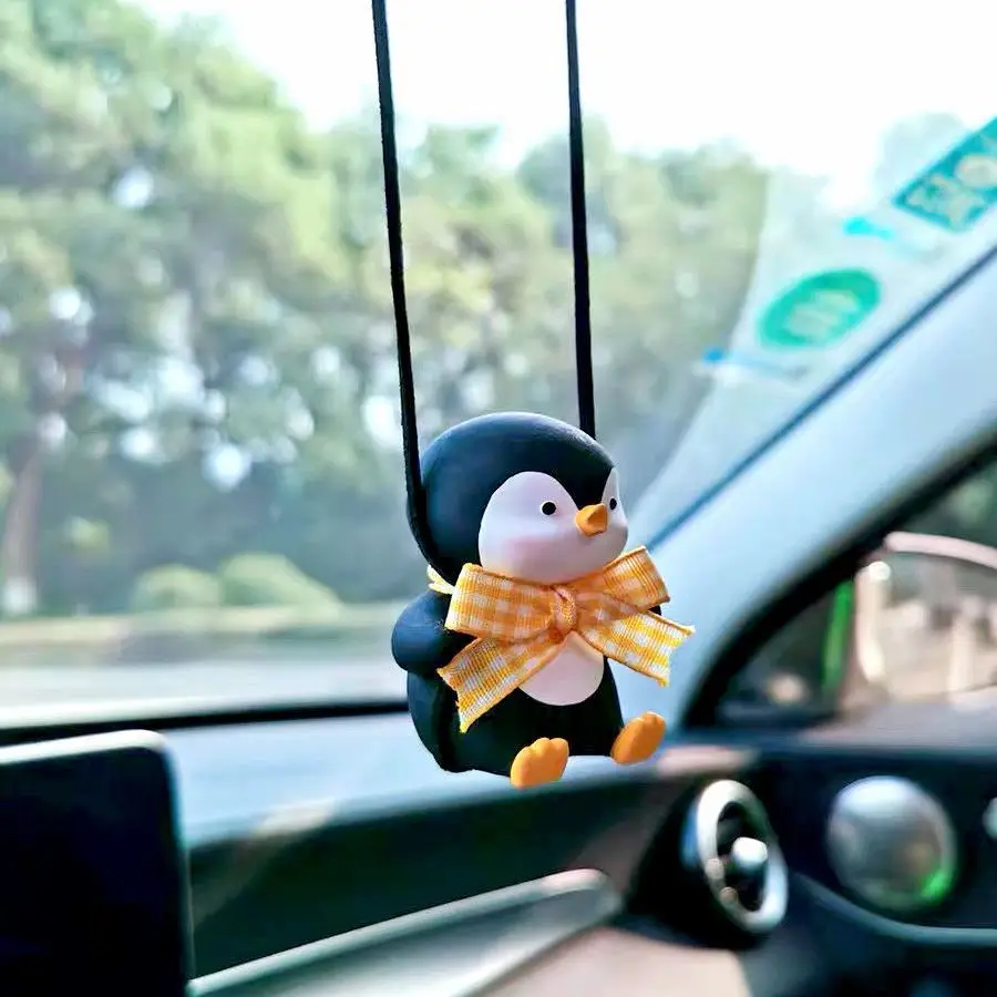 Cute Anime Car Interior Decoration Gypsum Swing Penguin Auto Rearview ...