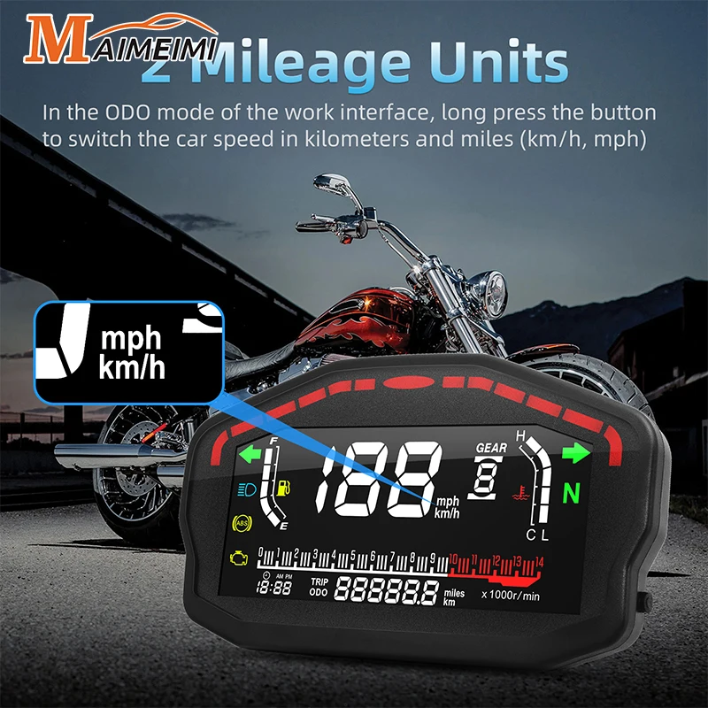 2,4 Cylinders Universal Speedometer Motorcycle LCD Digital Odometer ...