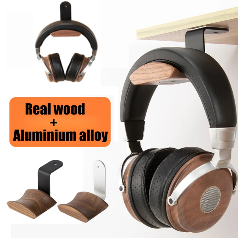 Pure Wood Walnut Headphone Stand Mount Solid Wooden Earphone Rack ...