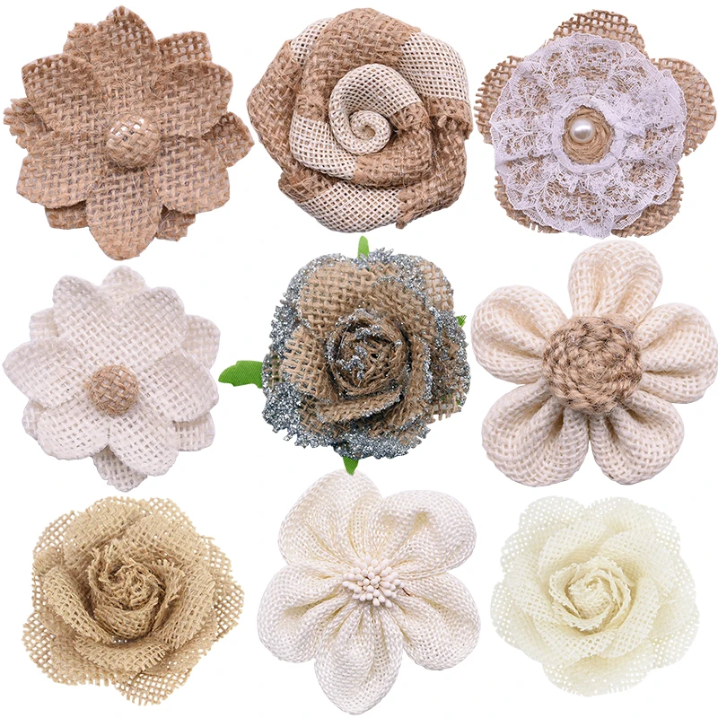 5pcs-Vintage-Natural-Jute-Burlap-Hessian-Bows-Rose-Artificial-Flower ...