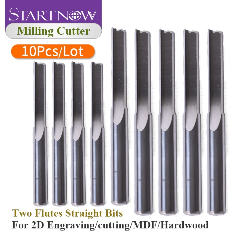 Startnow 10pcs Two Flutes Straight Bits 3.175 6 Milling Cutters Wood ...