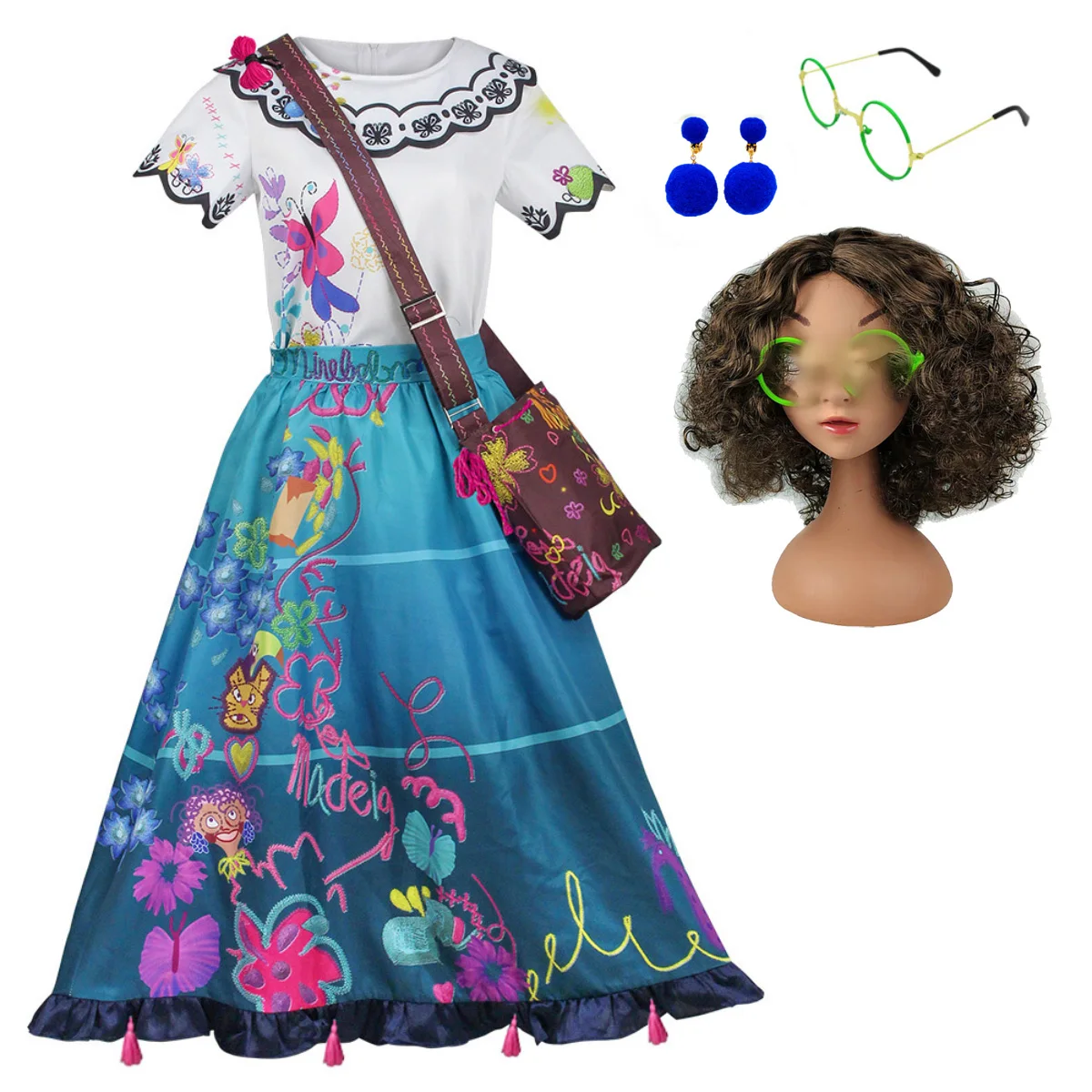 Women Encanto Julieta Mirabel Dress Floral Print Full Set Cosplay ...