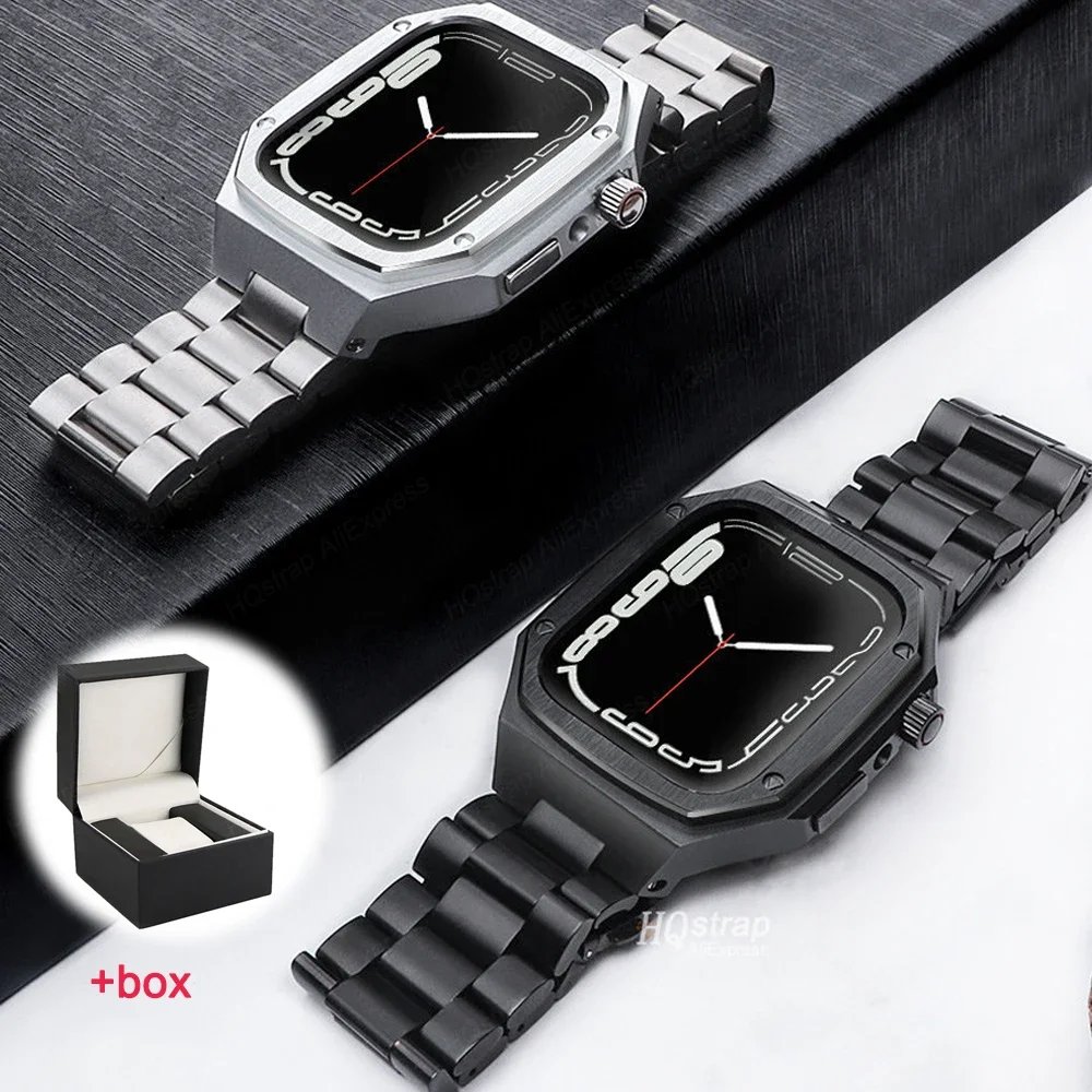 Stainless-Steel-Strap-Case-for-Apple-Watch-Band-45mm-44mm-41mm-40mm ...