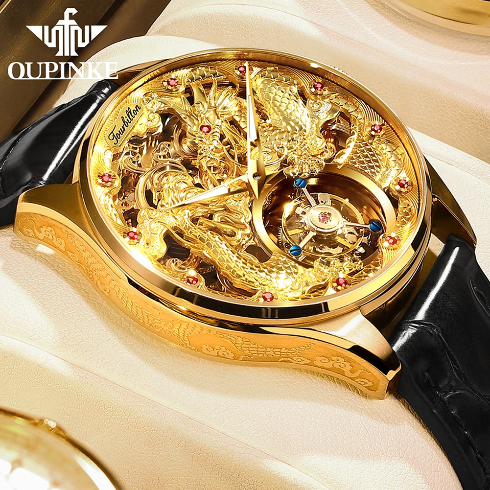 OUPINKE 100% Real Tourbillon Watch Mechanical Leather Men Watches 2020 ...
