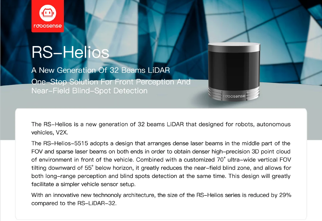 Robosense RS Helios 5515 무인 범위 네비게이션 장애물 회피 V2R 32 라인 3D LiDAR 센서 RS Helios 1615 레이저 레이더 ...