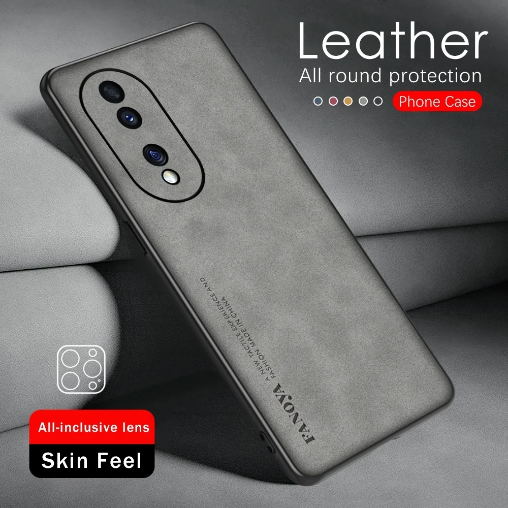 Sheepskin Leather Back Cover For Honor 90 5G Case Silicone Edge ...